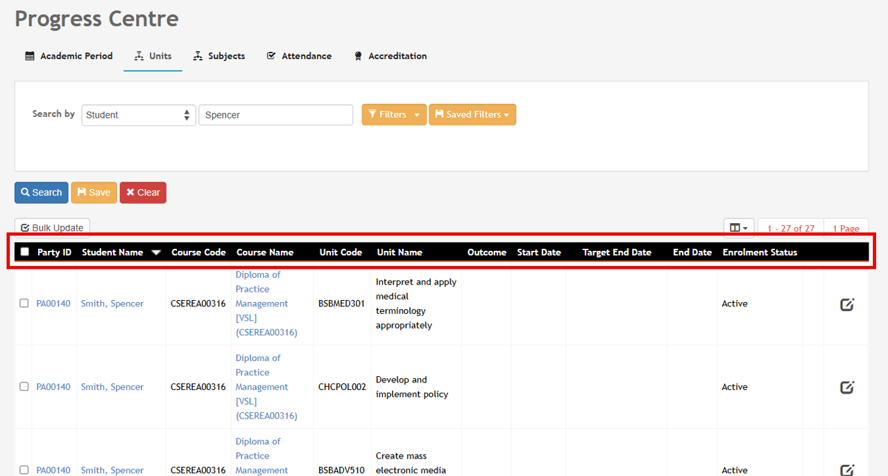 Progress Centre: Units